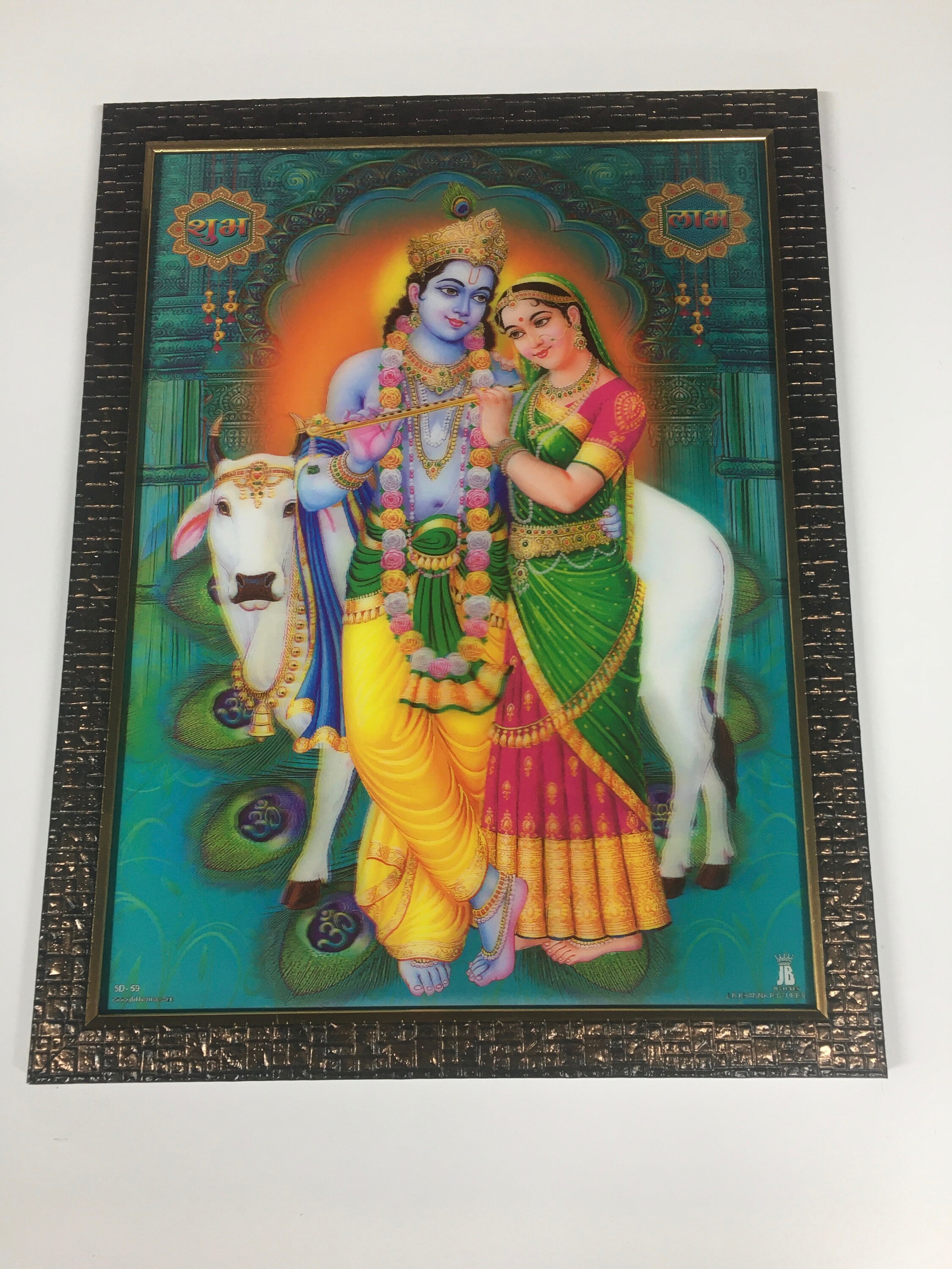 Radha Krishna Divine Love With Cow Framed Picture Frames 3D WALLFRAMES ...