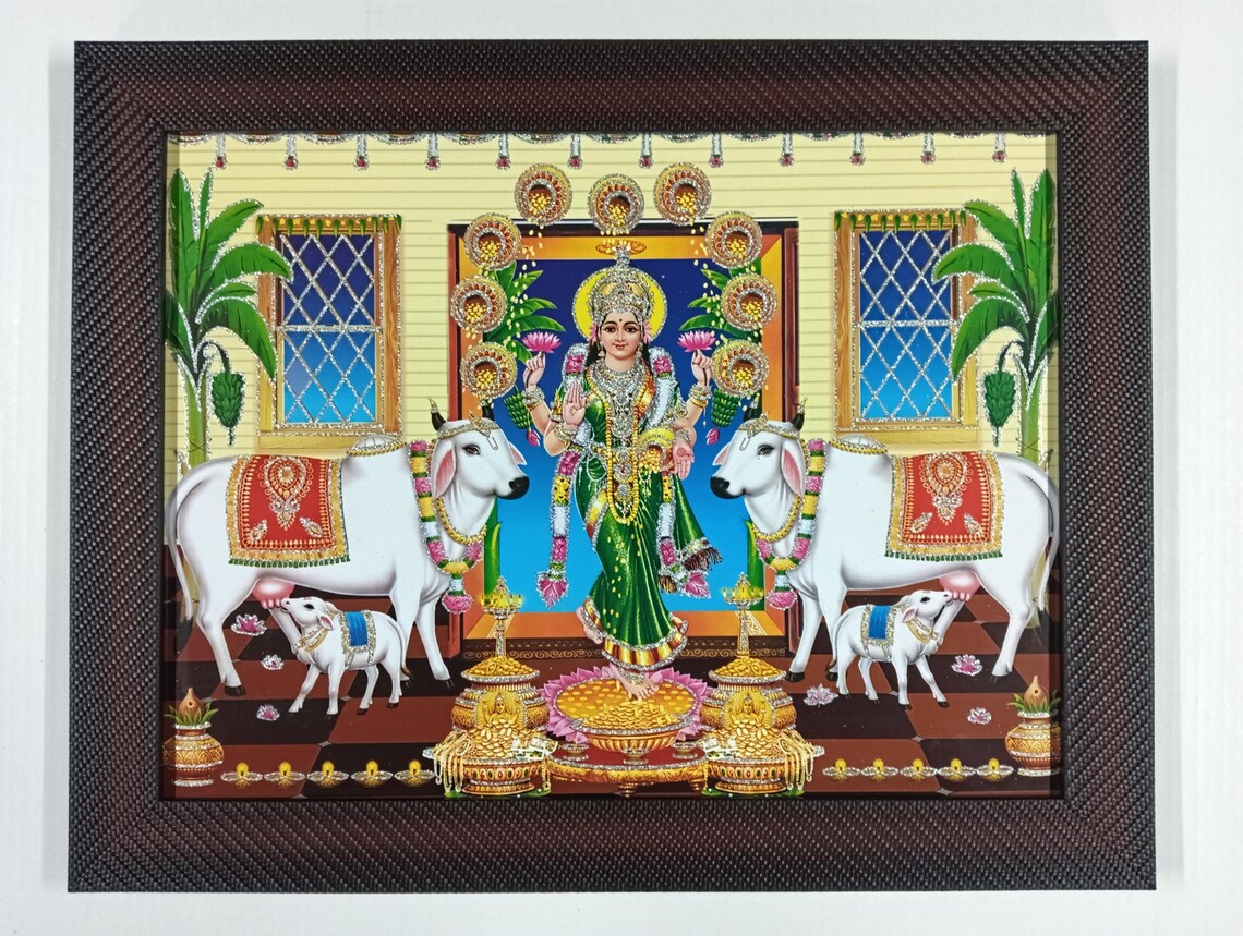 Goddess Lakshmi Devi Gruha Gruhalakshmi Cow Framed Home Decor Laminated ...