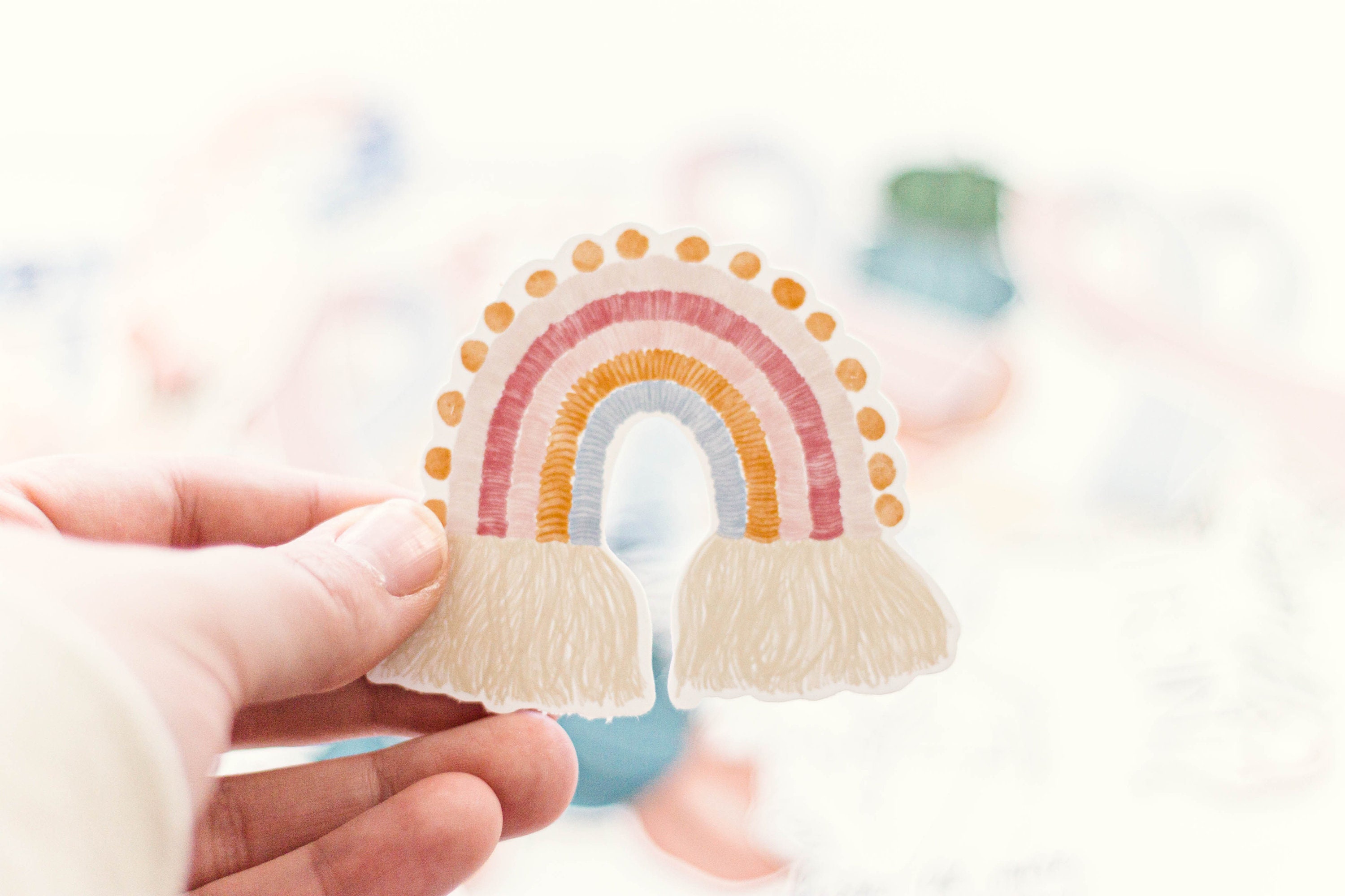 Boho Rainbow Sticker Hand Drawn Boho Rainbow Sticker for Laptop, Water ...