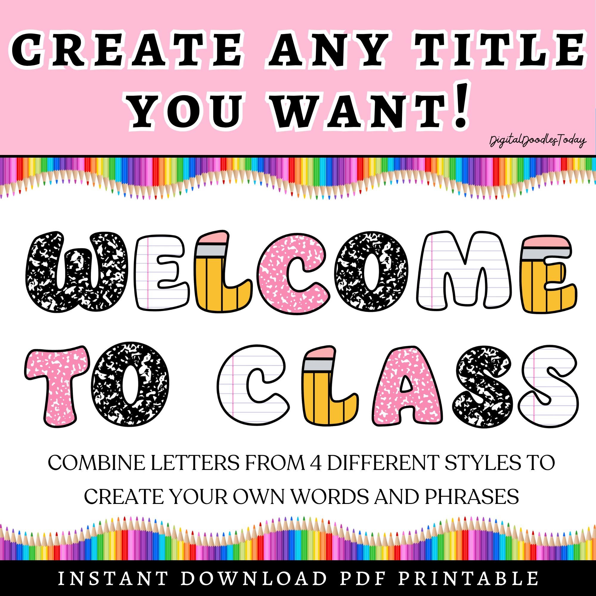 School Supply Bulletin Board Alphabet Letters Classroom Decor Teacher ...