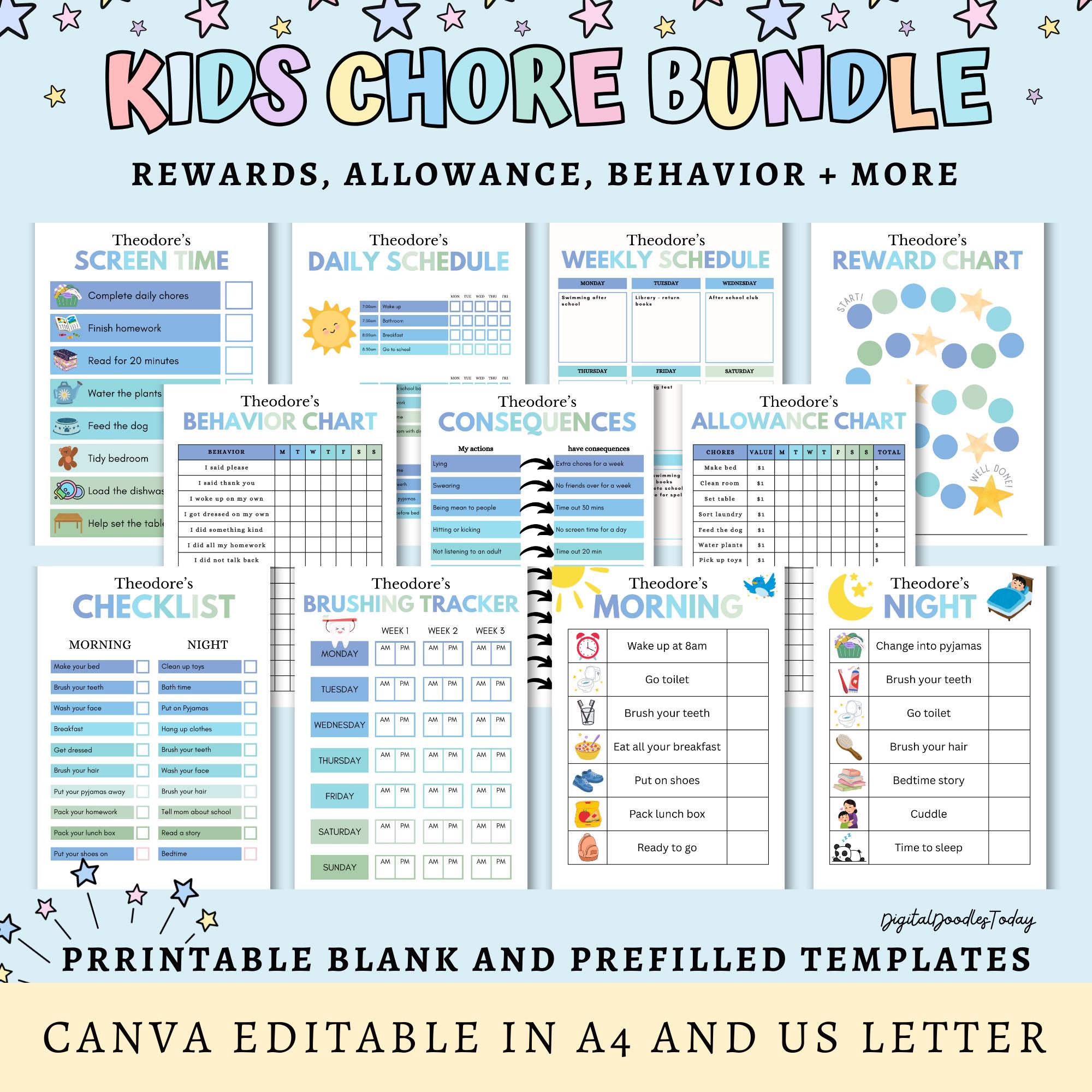 Editable Kids Chore Chart Bundle | Boys Chore Chart | Kids Chore Chart ...