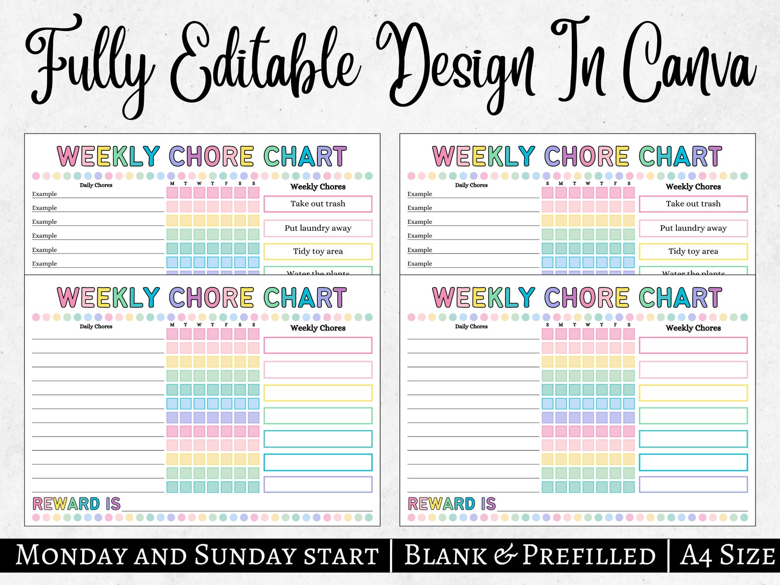 Editable Chore Chart for Kids | Printable | Kids Daily Weekly ...