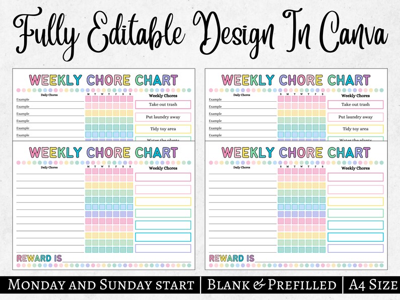 Editable Chore Chart for Kids | Printable | Kids Daily Weekly ...