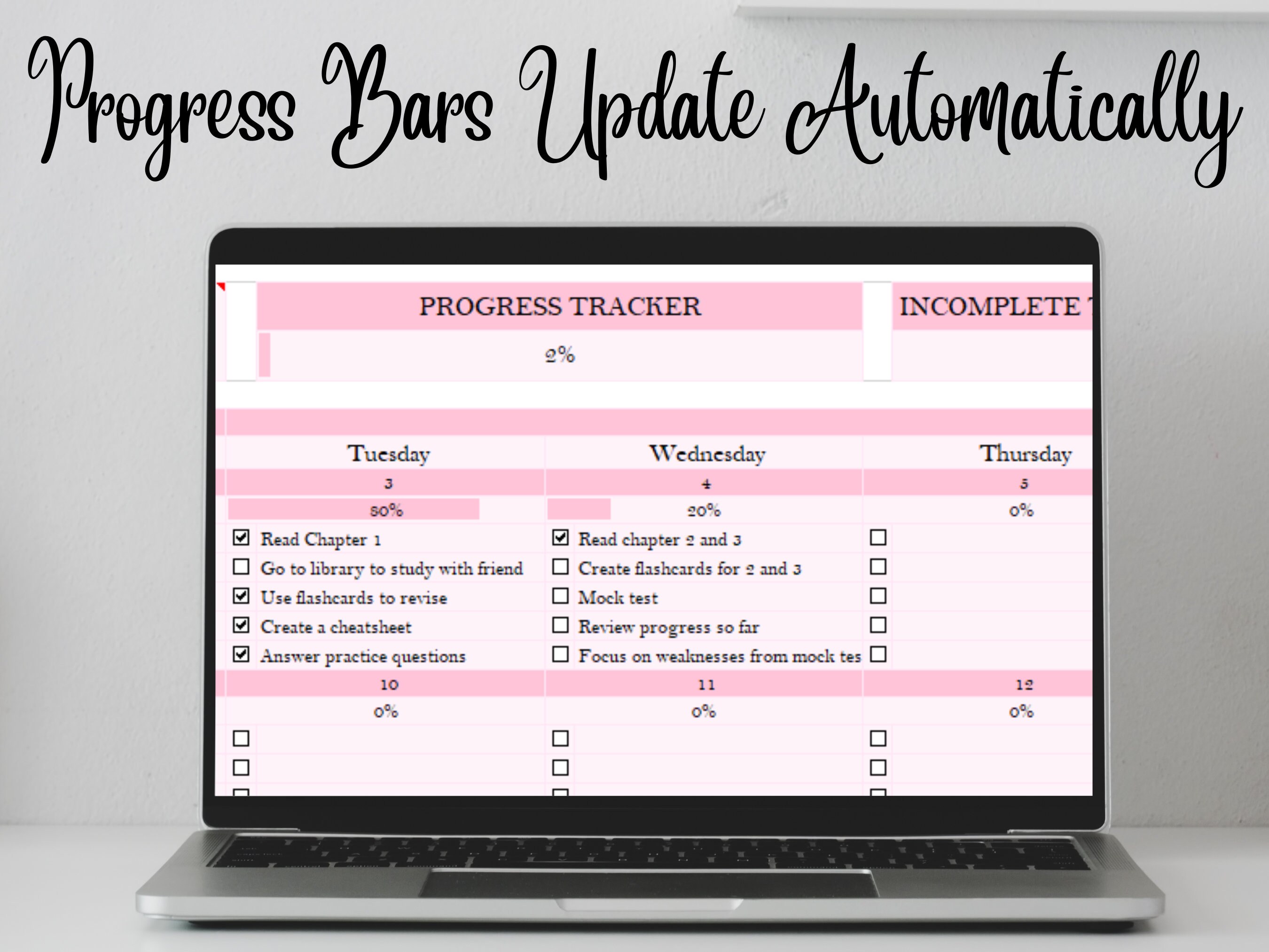 Study Spreadsheet, Student Planner, Digital Task Tracker, Assignment ...