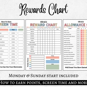 Editable Kids Chore Charts, Reward, Allowance, Screen Time, School ...