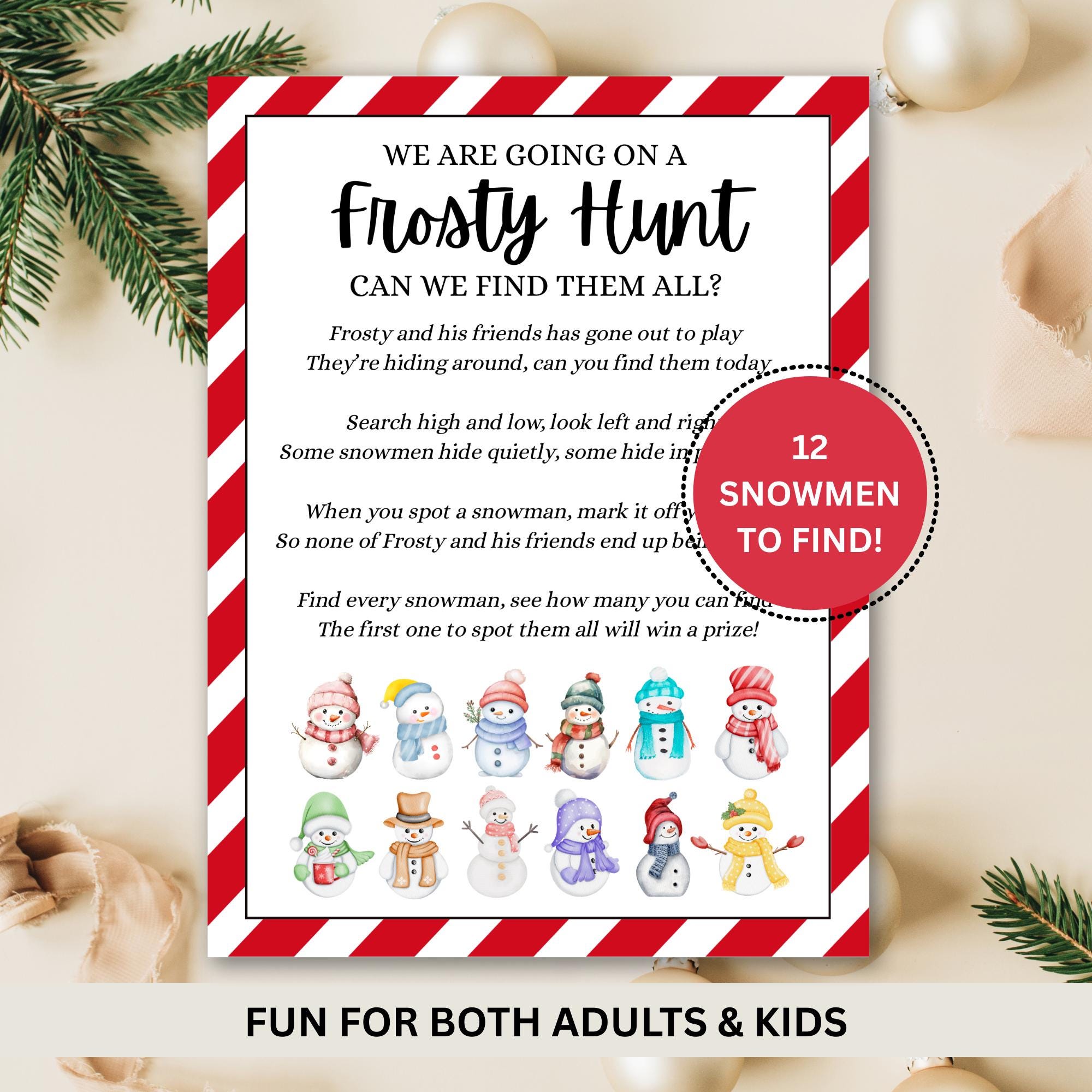 Christmas Scavenger Hunt Printable for Kids, Snowman Scavenger Hunt ...