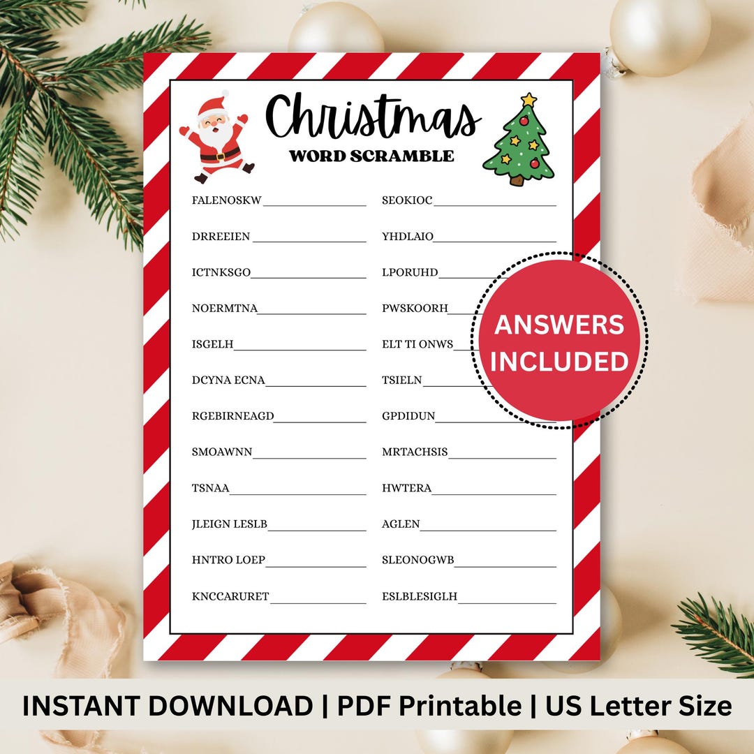Christmas Word Scramble, Family Game, Printable Christmas Game ...