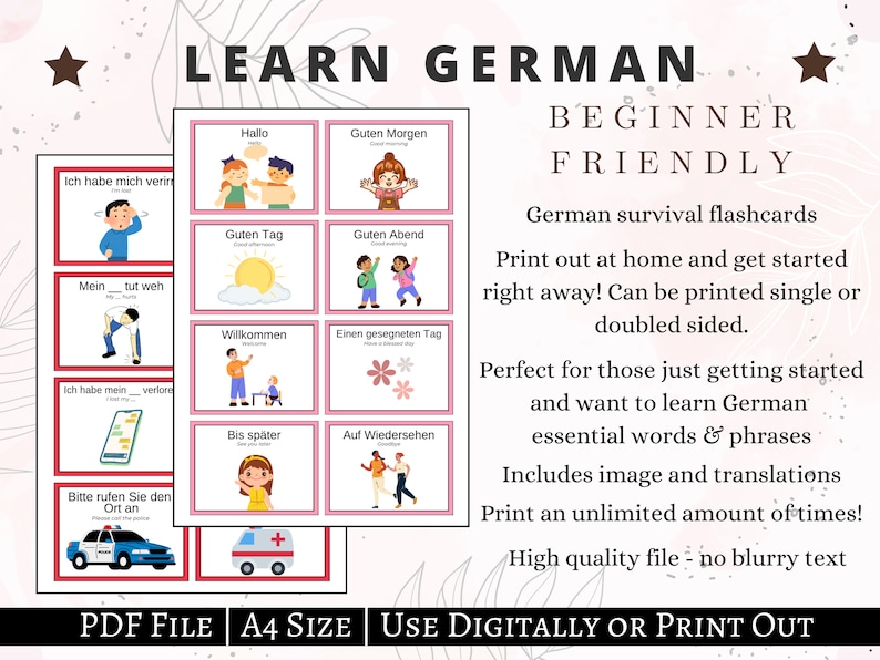 German Flashcards for Beginners, German Printable Flashcards, German ...
