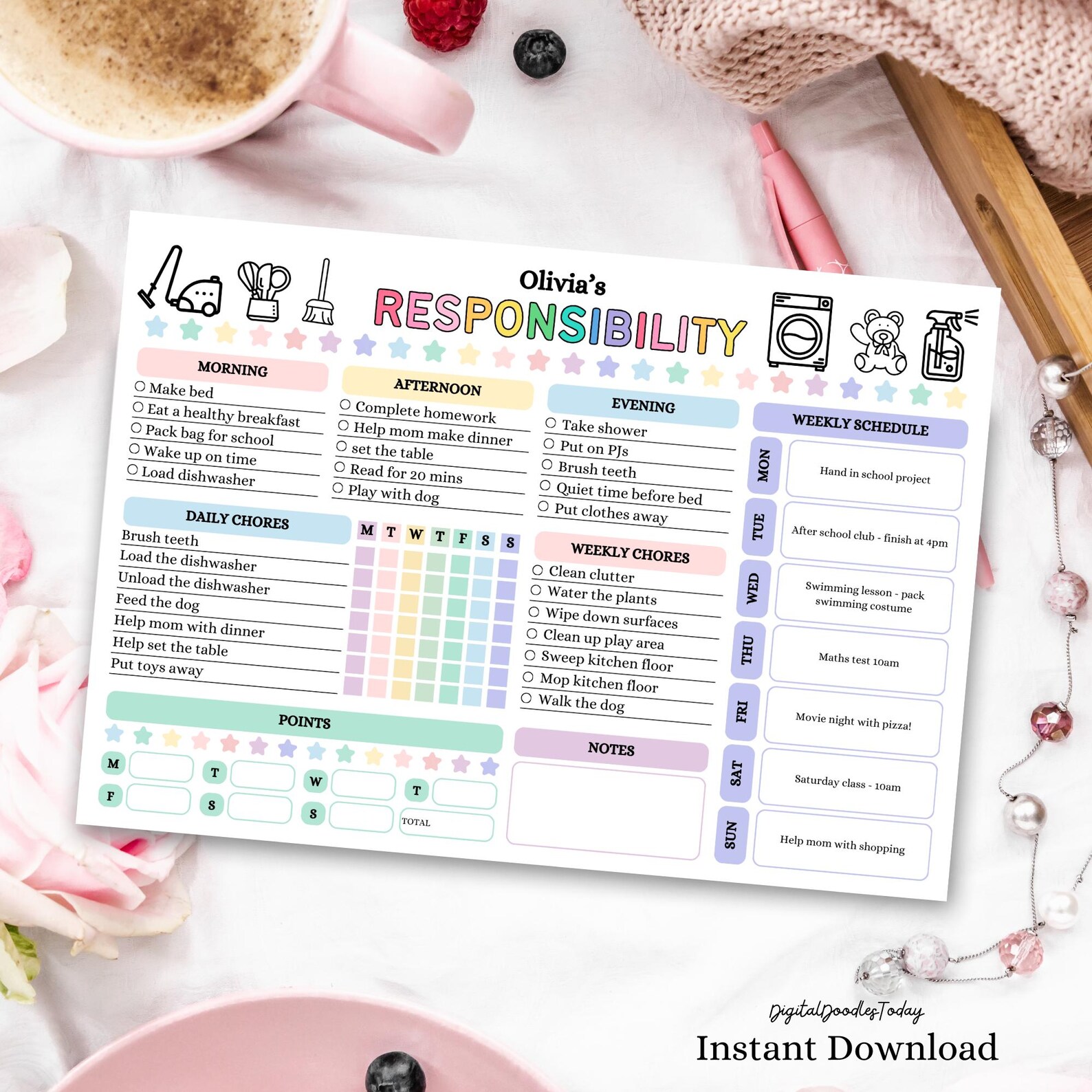 Editable Responsibility Chore Chart for Kids | Printable | Kids Daily ...