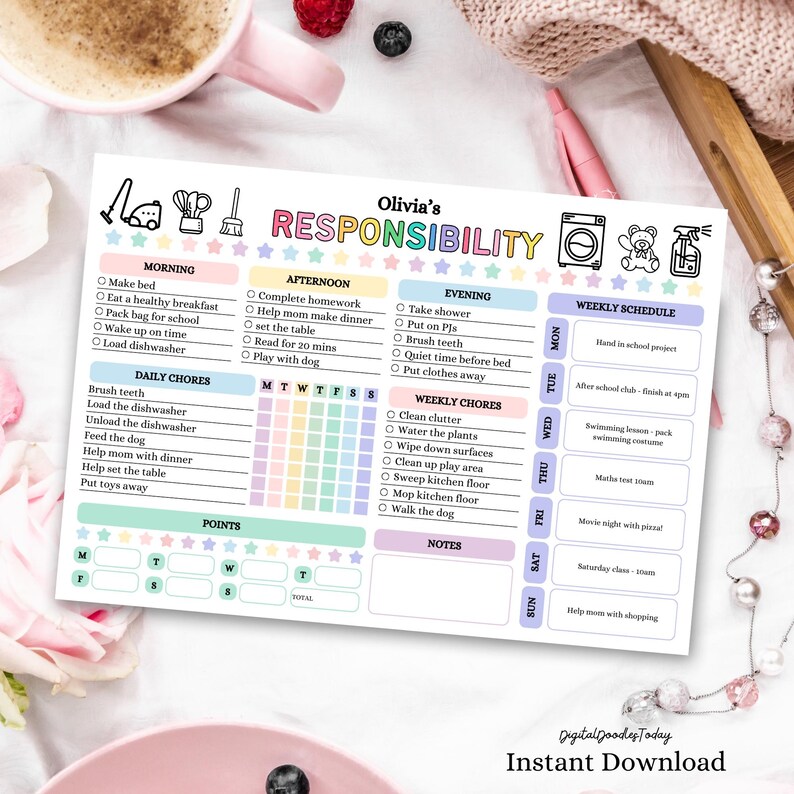Editable Responsibility Chore Chart for Kids | Printable | Kids Daily ...