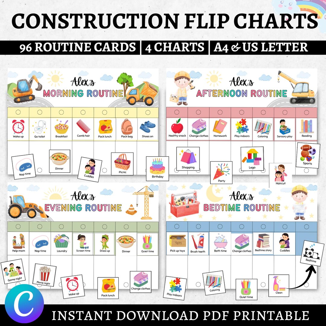 Kids Flip Chart Toddler Routine Chart Morning Afternoon Evening ...