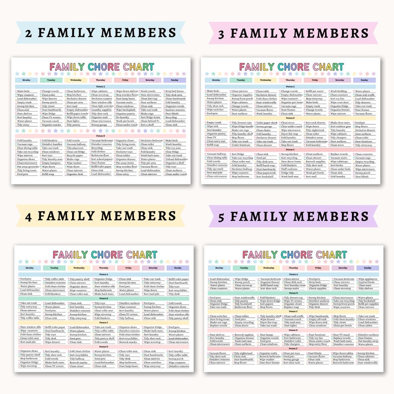 Editable Family Chore Chart, Printable Weekly Chore List, Adults Chore ...