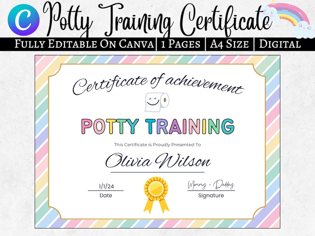 Editable Potty Training Certificate, Potty Training Tracker, Toddlers ...
