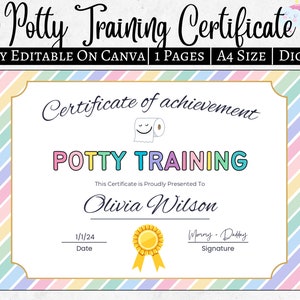 Editable Potty Training Certificate, Potty Training Tracker, Toddlers ...