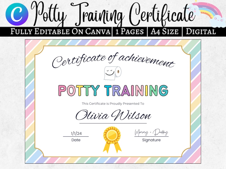 Editable Potty Training Certificate, Potty Training Tracker, Toddlers ...