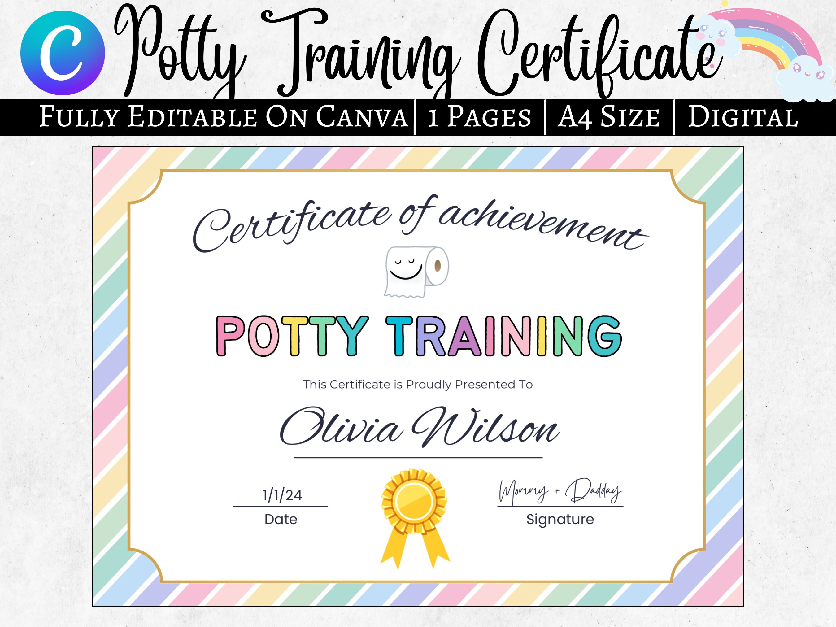 Editable Potty Training Certificate, Potty Training Tracker, Toddlers ...