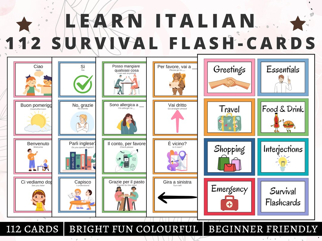 Italian Flashcards for Beginners, Italian Printable Flashcards, Italian ...