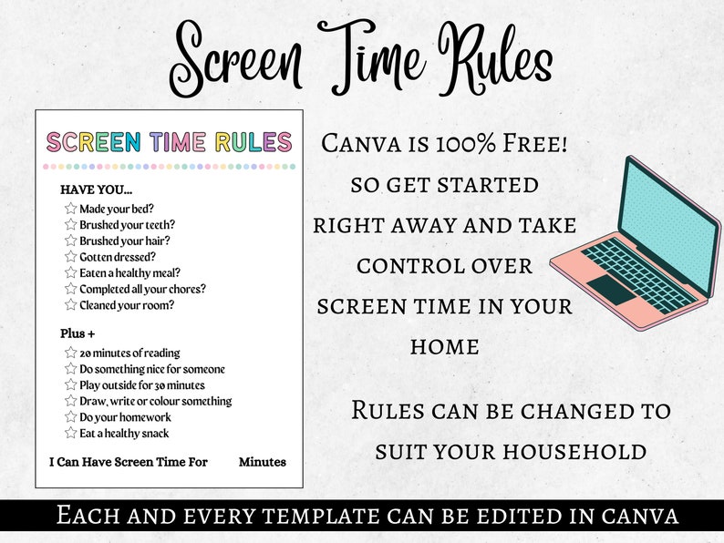 Editable Screen Time Checklist, Screen Time Rules,screen Time Chore ...