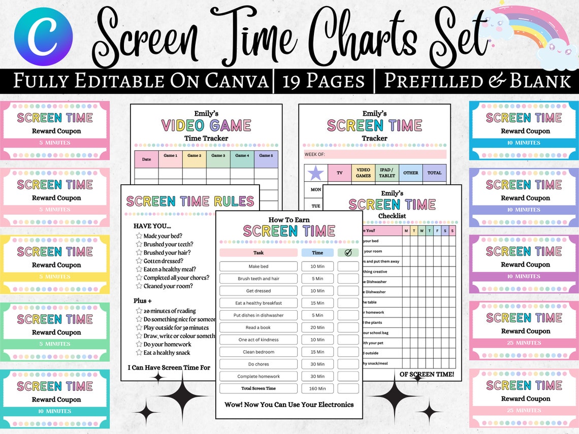 Editable Screen Time Checklist, Screen Time Rules,screen Time Chore ...