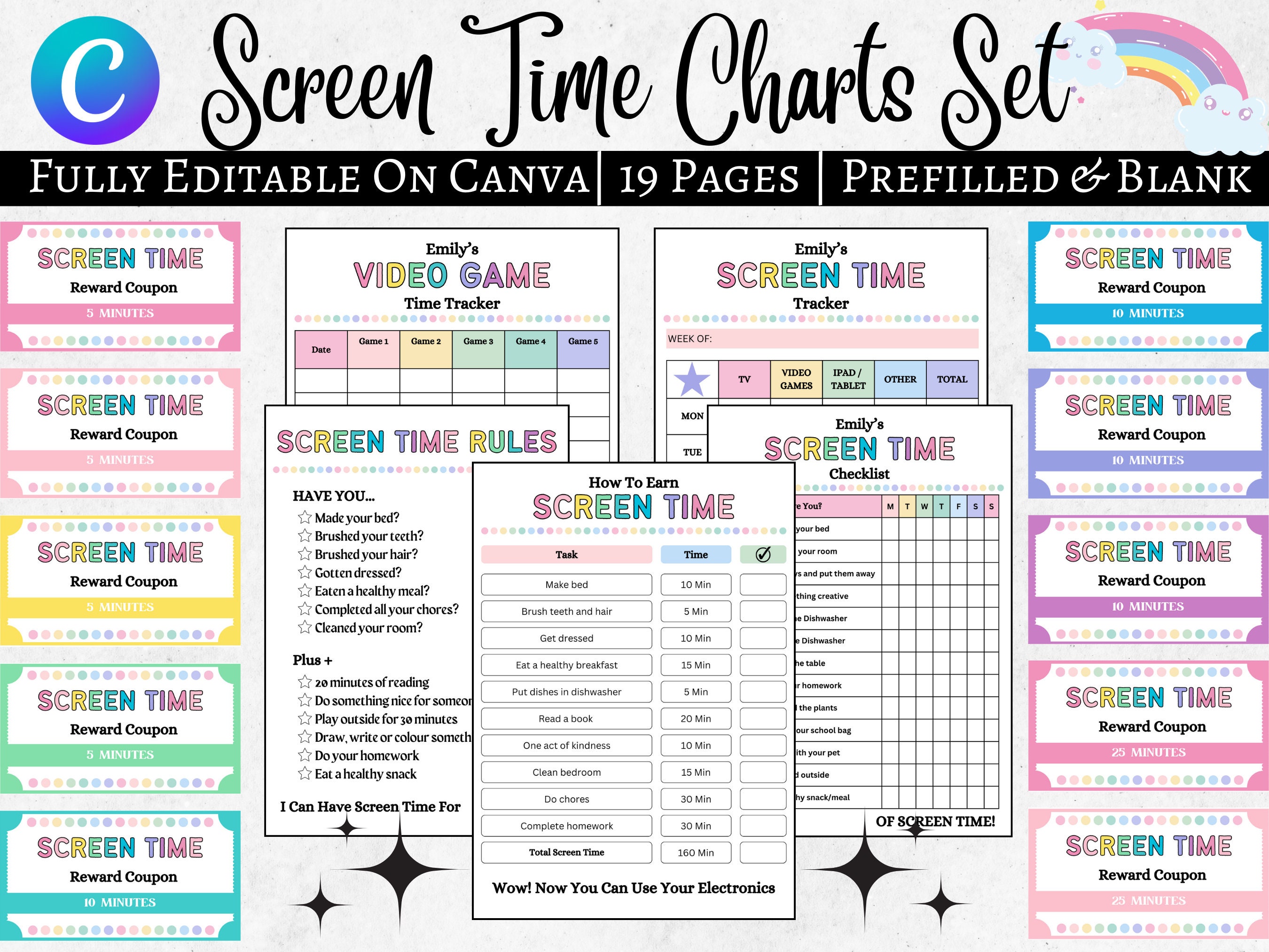 Editable Screen Time Checklist, Screen Time Rules,screen Time Chore Chart,daily Screen Time ...