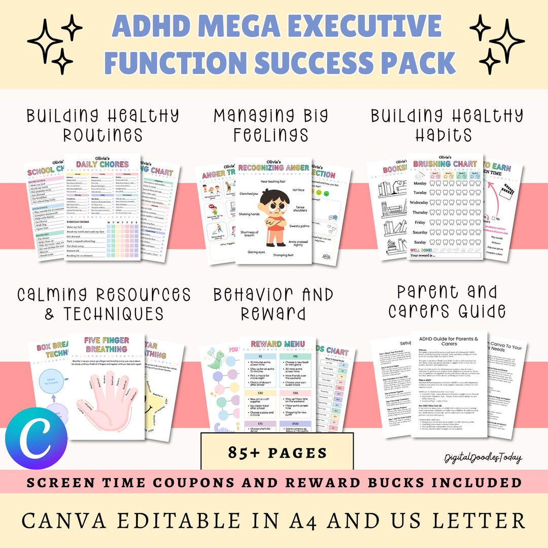 Kids ADHD Executive Functioning Toolkit, Children ADHD Printables, Kids ...