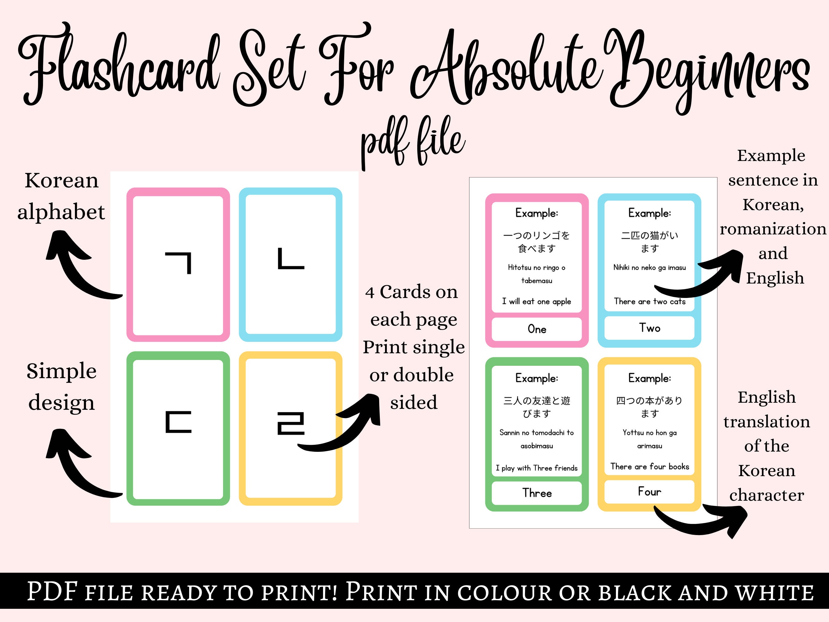 Korean Flashcards Digital Download PDF Korean Alphabet Korean Practice ...