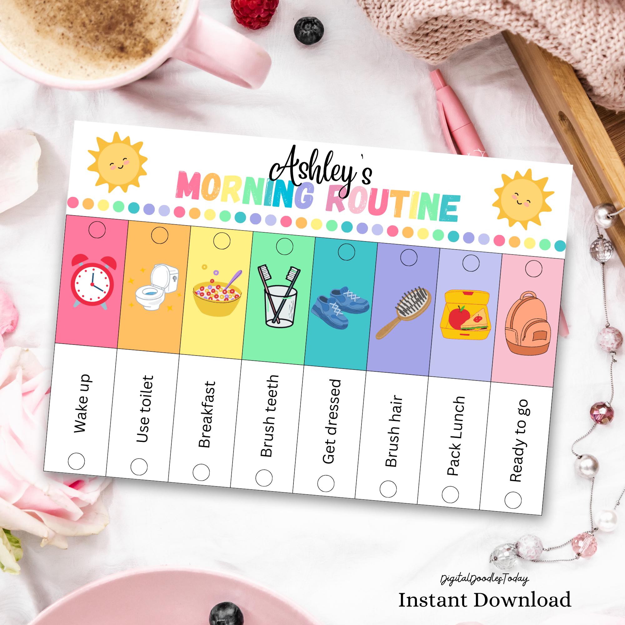 Kids Flip Routine Chart Editable Printable, Morning Evening Bedtime ...