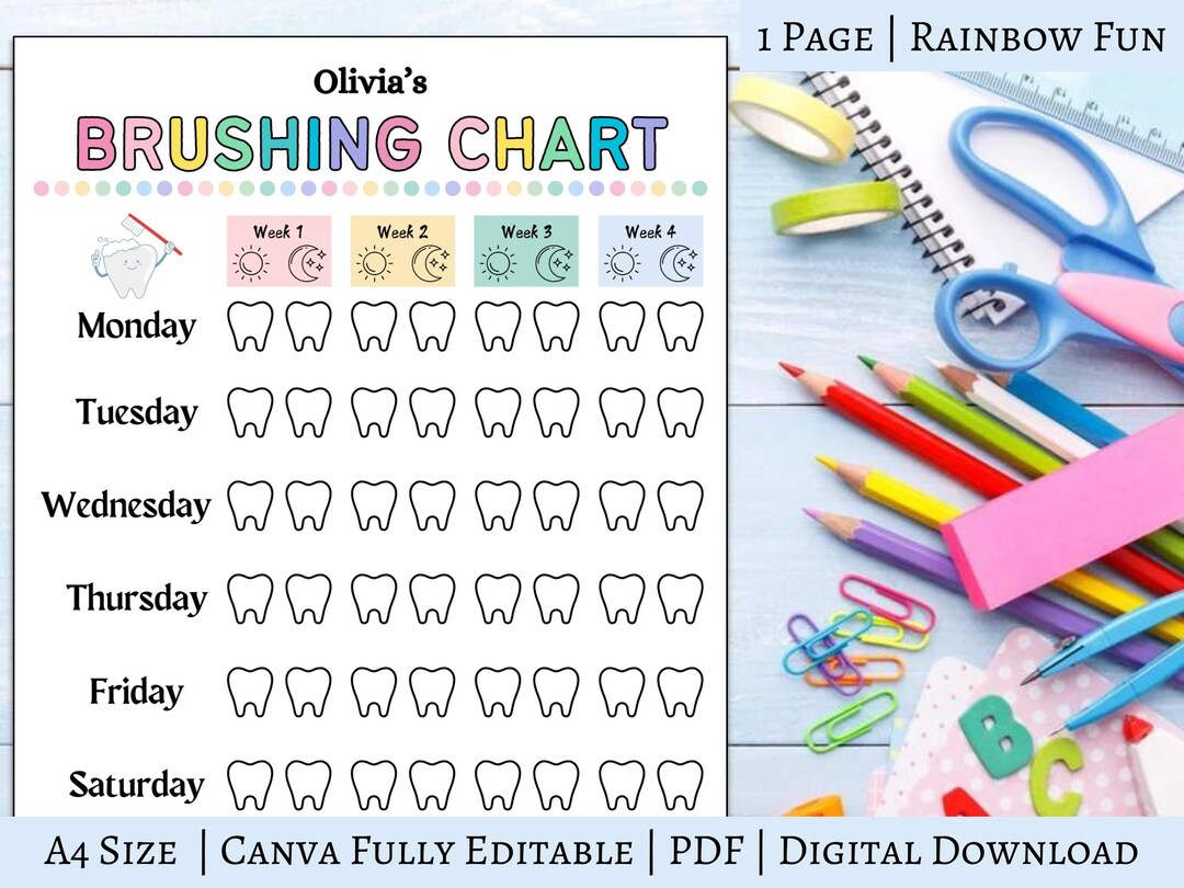 Printable I Brushed My Teeth Chart, Kids Teeth Brush Tracker, Teeth ...