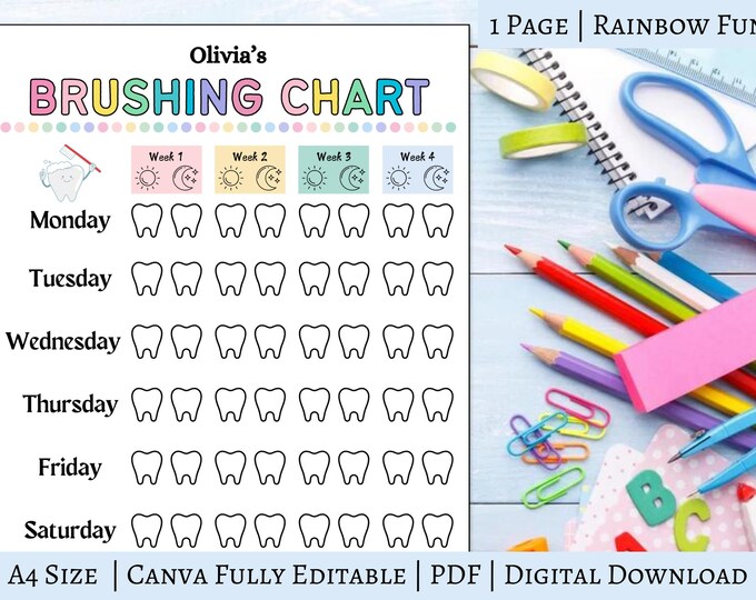 Teeth Brushing Chart / DIGITAL / I Brushed My Teeth / Kids Brushing ...
