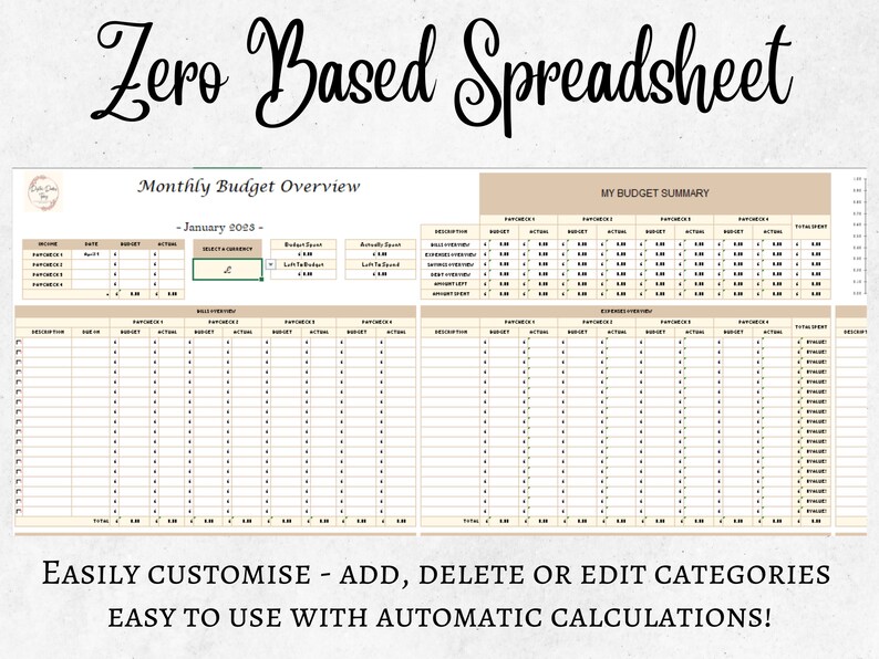 Excel Zero-based Budget Spreadsheet Template Personal - Etsy