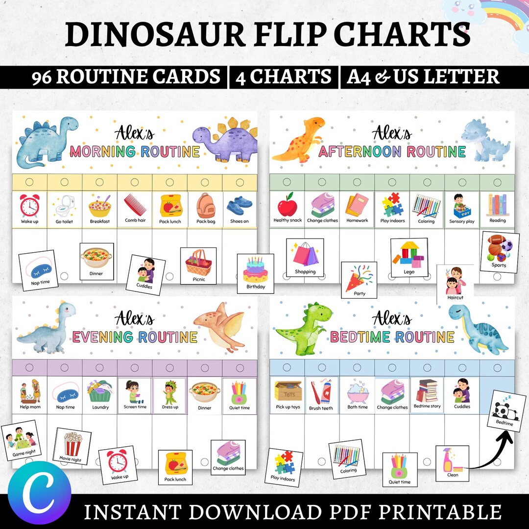 Kids Flip Routine Chart Editable Printable, Morning Evening Bedtime ...