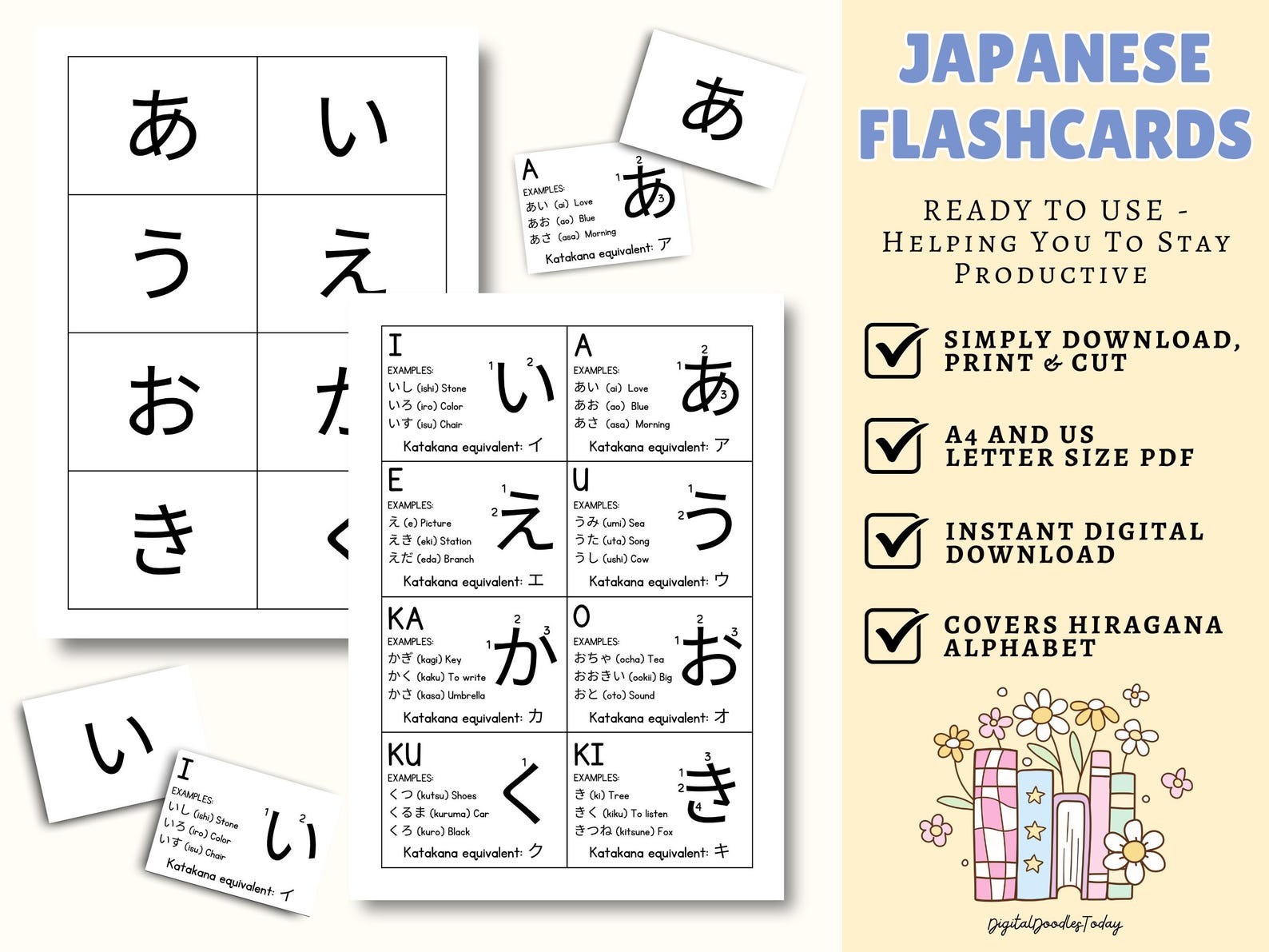 Japanese Hiragana Flashcards, Hiragana Printable Flashcards, Japanese ...