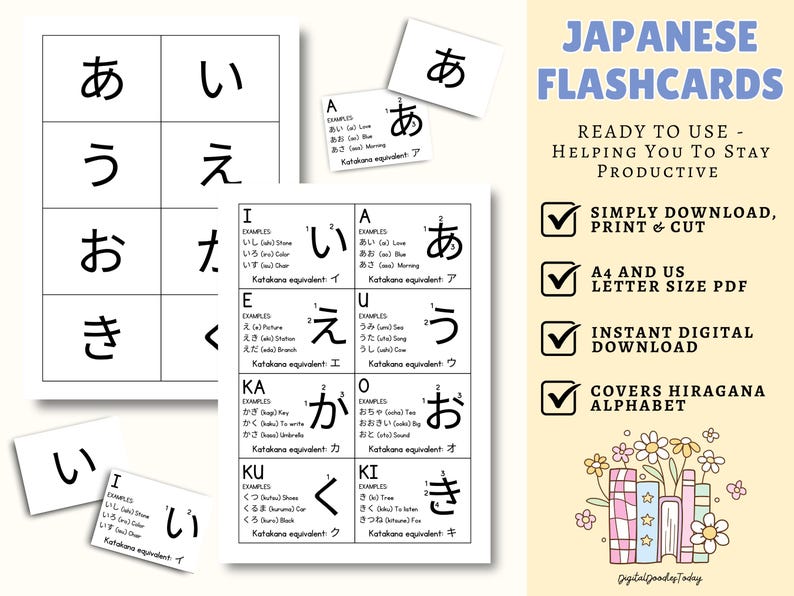 Japanese Hiragana Flashcards, Hiragana Printable Flashcards, Japanese ...