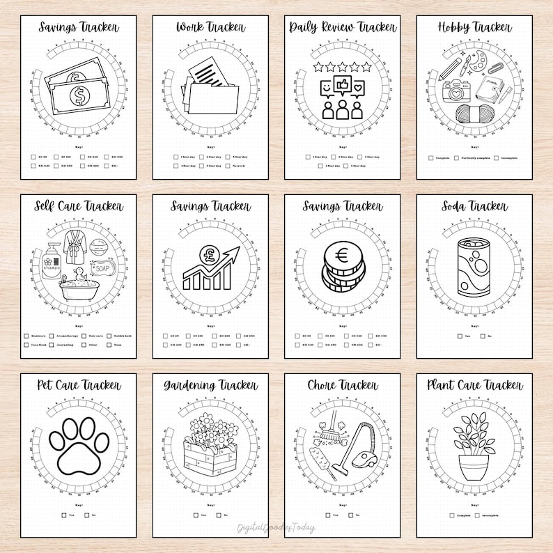 Bullet Journal Trackers, Undated, 40 Monthly Trackers BUJO With Doodles ...