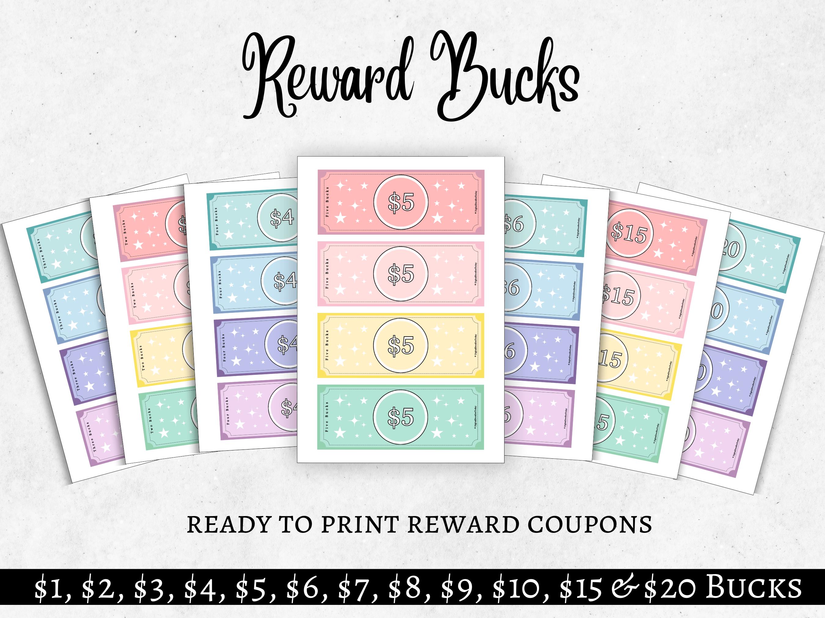 Editable Kids Reward Bucks and Chart,reward Coupons for Kids,mom Bucks ...