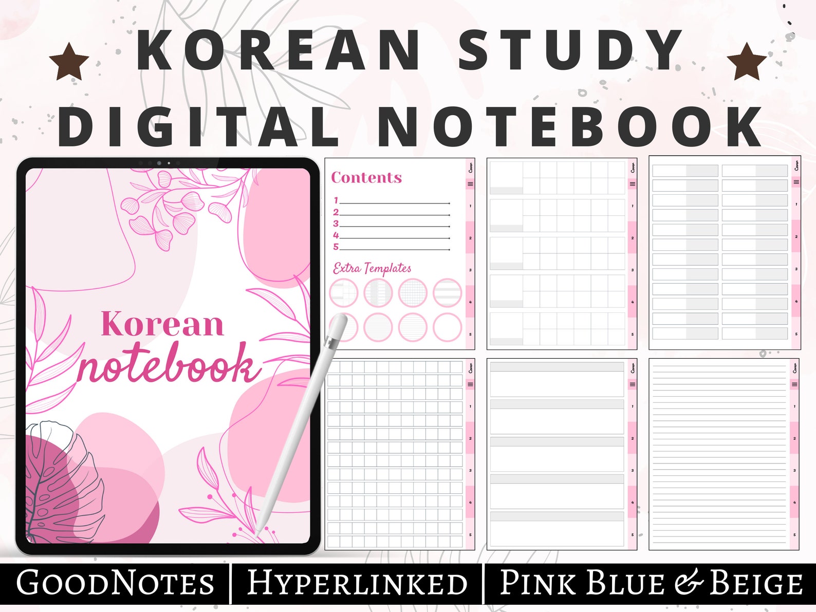 Korean Study Notebook | Korean Digital Notebook | Korean Templates ...