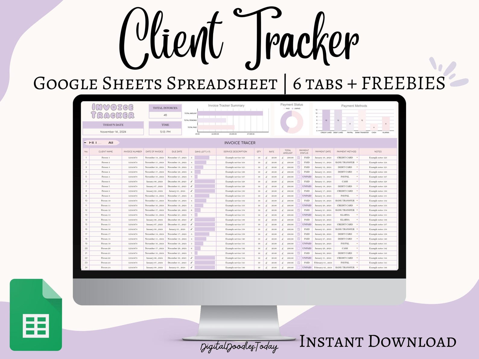 Client Tracker Google Sheets Template | Client Management Spreadsheet ...