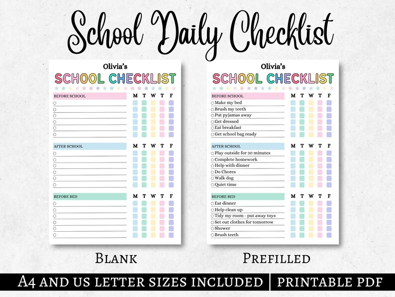 Canva Editable Schoolday Checklist for Kids | Printable | Chore Chart ...