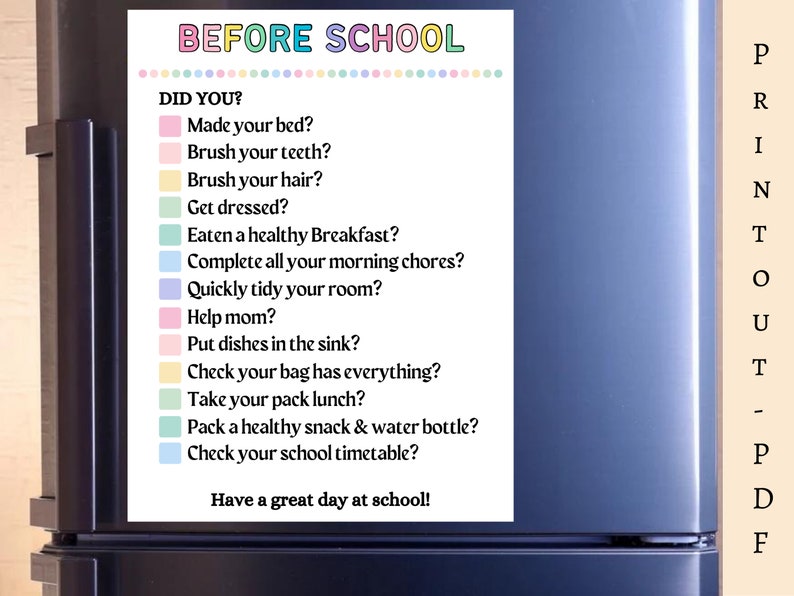 Editable Schoolday Checklist for Kids Printable Kids Chore Chart Before ...