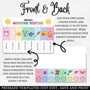 Kids Flip Routine Chart Editable Printable, Morning Evening Bedtime ...