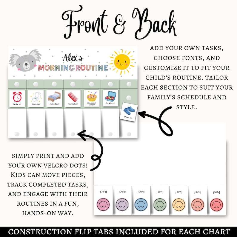 Editable Kids Flip Routine Chart, Printable Morning Evening Bedtime ...