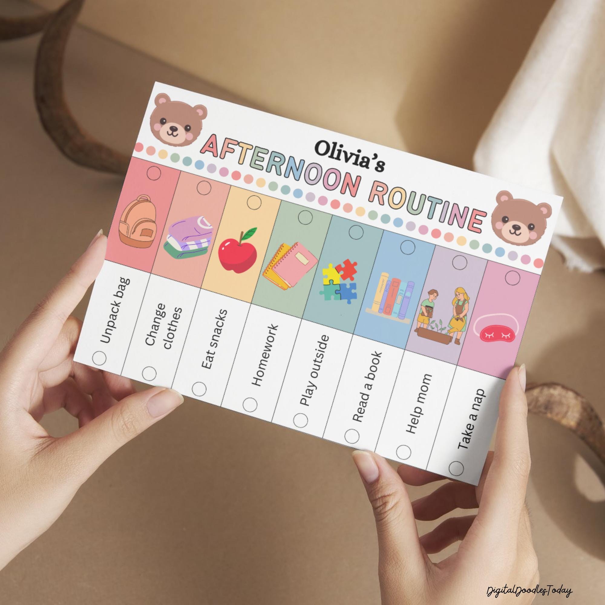 Kids Boho Flip Routine Chart Editable Printable, Morning Evening ...