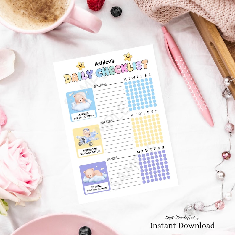 Editable Daily Checklist for Kids, Responsibility Chart, to Do List ...
