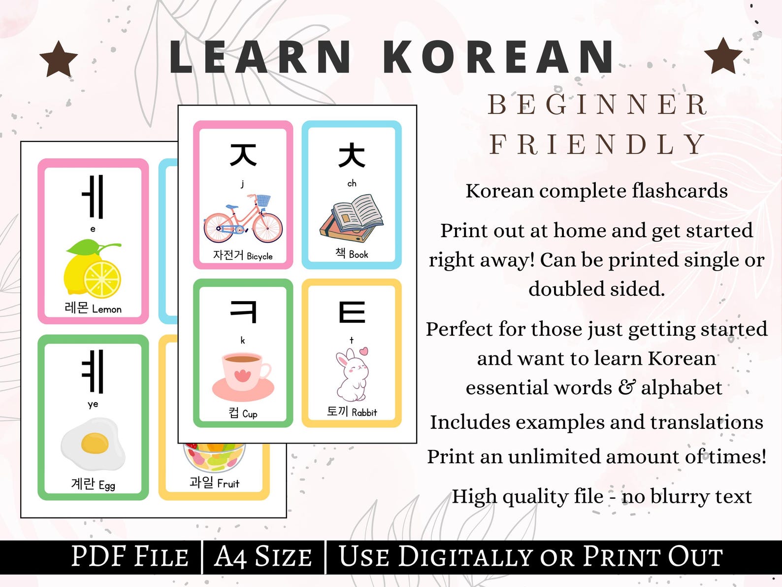 Korean Flashcards Digital Download PDF | Korean Alphabet | Korean ...