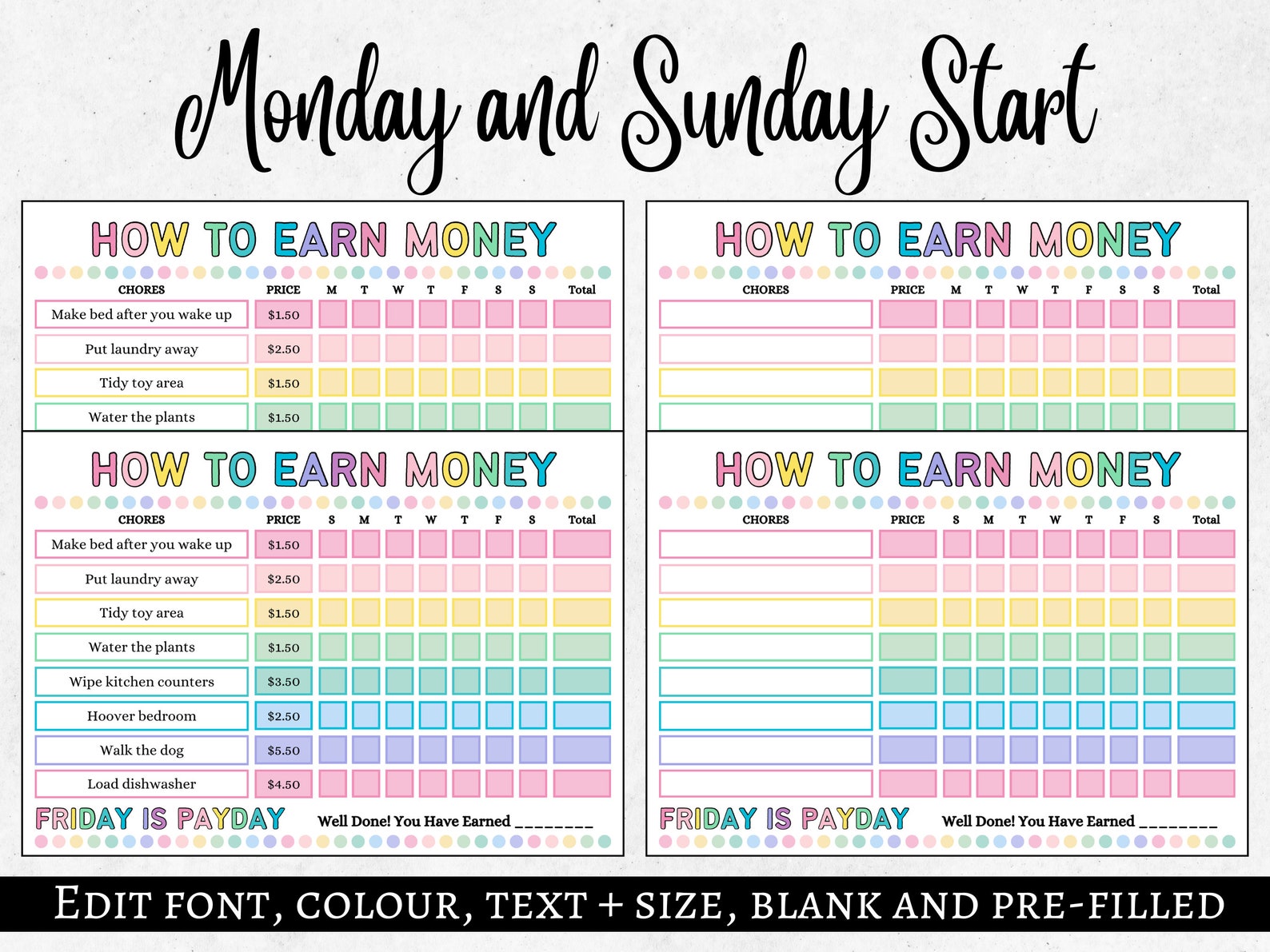 How to Earn Money Chore Chart Editable Allowance Chore Chart for Kids ...