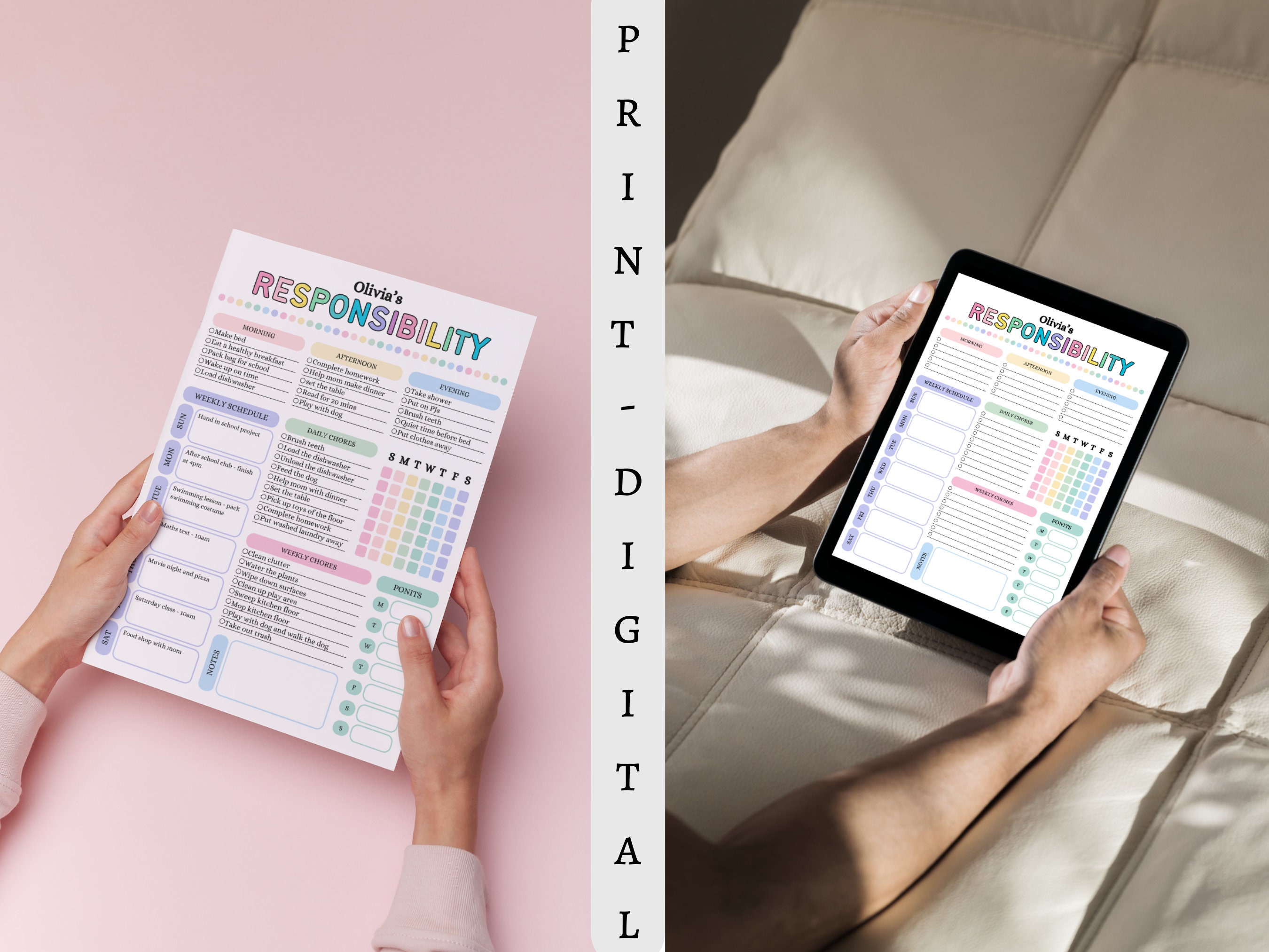 Editable Responsibility Chore Chart for Kids Printable Kids Daily ...