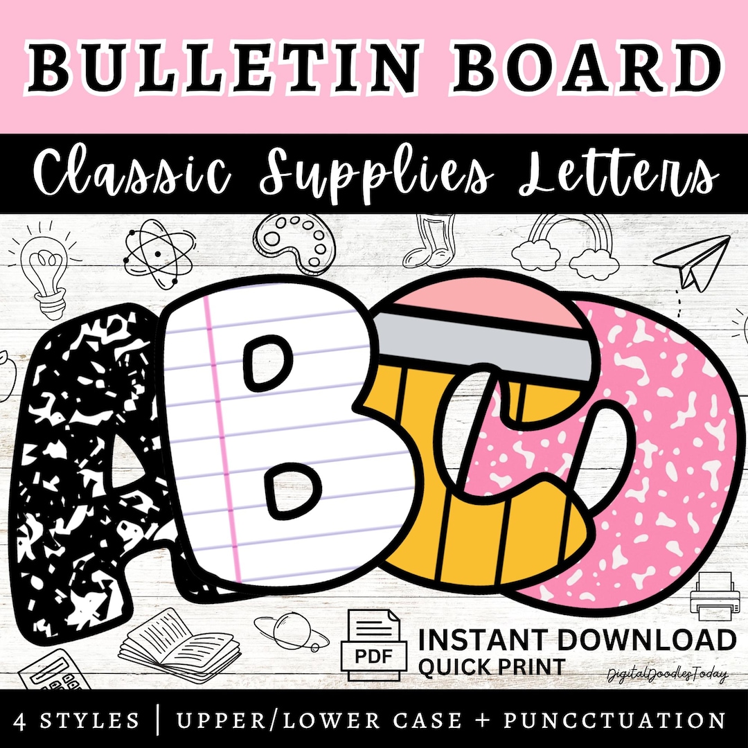 School Supply Bulletin Board Alphabet Letters Classroom Decor Teacher ...
