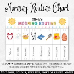 Kids Flip Routine Chart Editable Printable, Morning Evening Bedtime ...