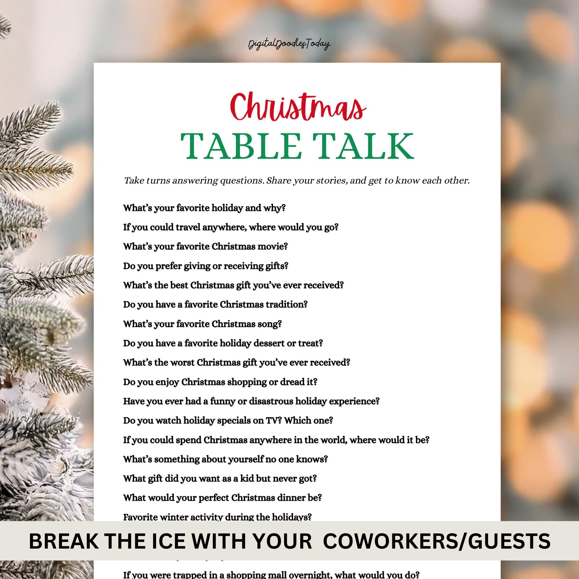 Table Talk Printable Game, Holiday Party Game, Christmas Printable Game ...