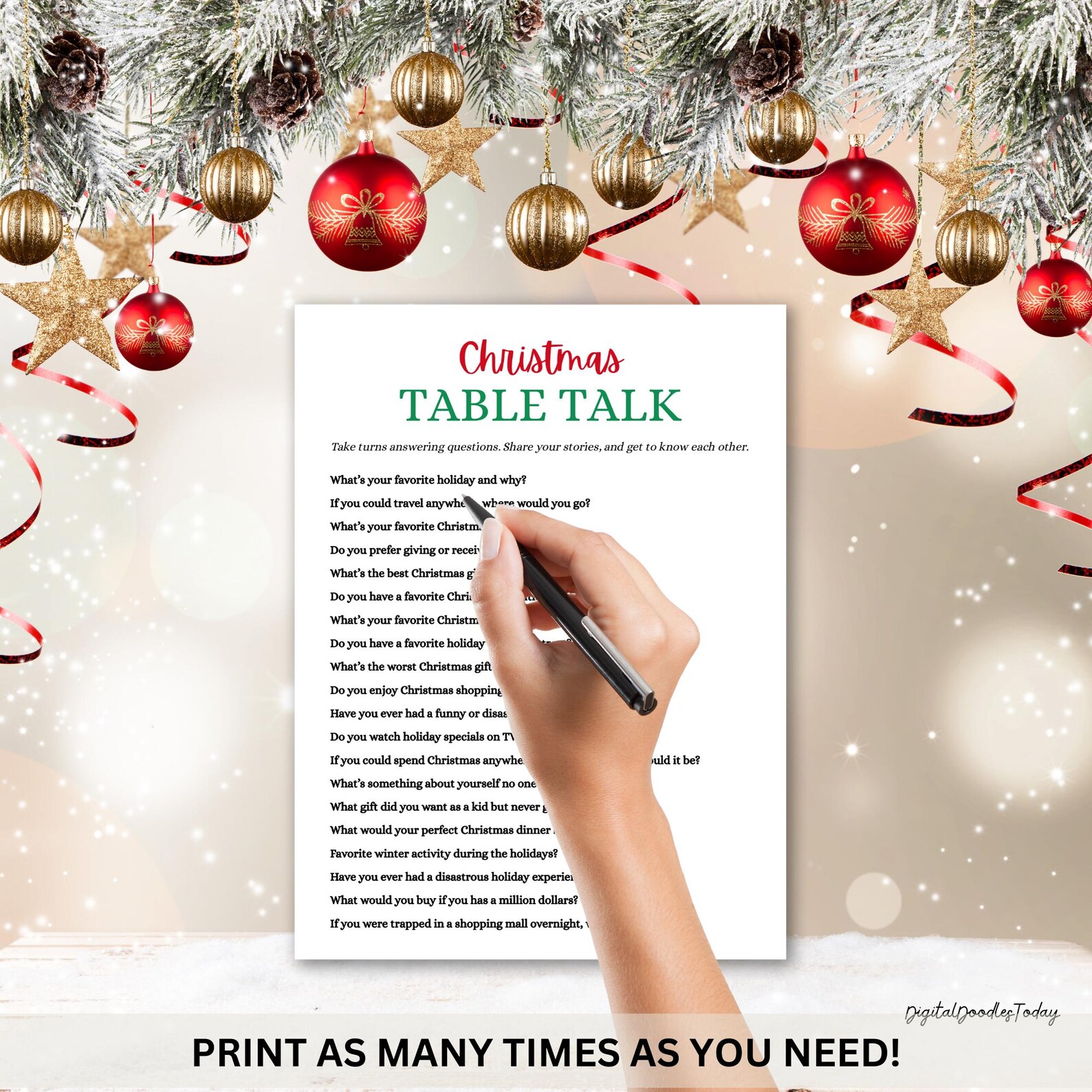 Table Talk Printable Game, Holiday Party Game, Christmas Printable Game ...